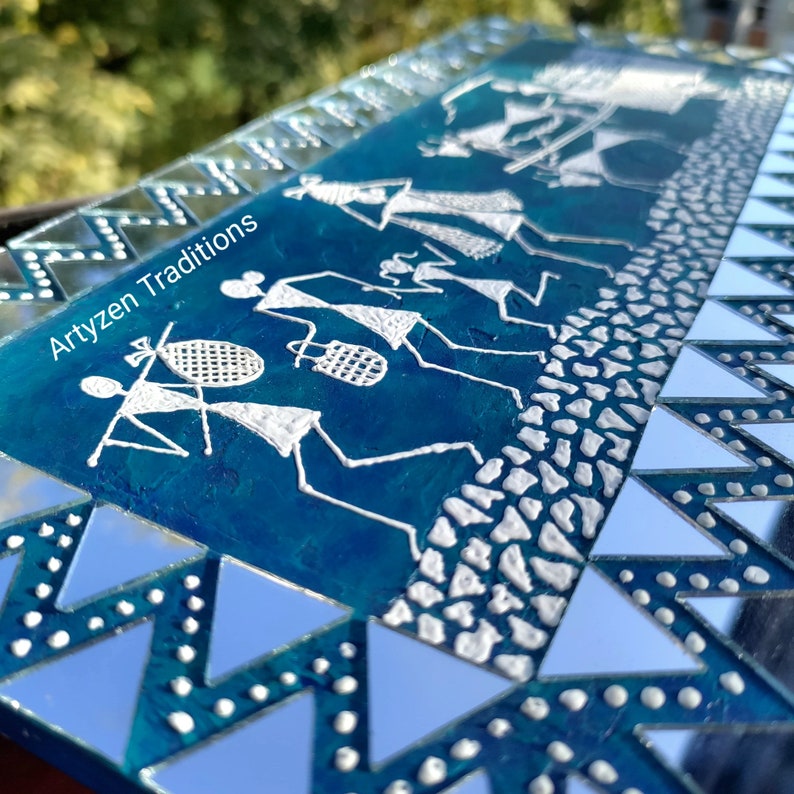 India Folk Warli Tribal Art With Lippan Mirror Work Textured 3d Warli ...