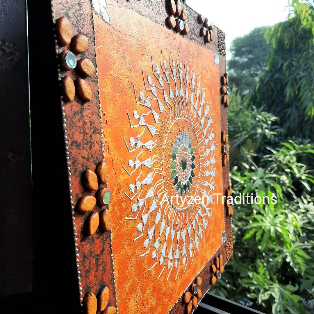 India Folk Warli Tribal Dance Painting With Lippan Art Original ...