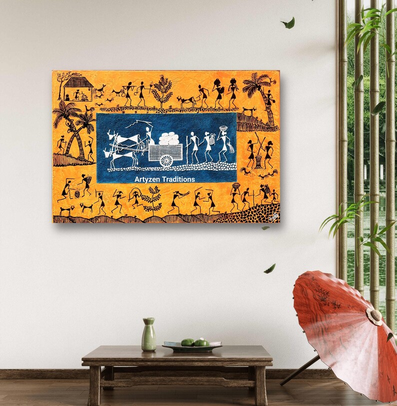 Warli Tribal Art on Canvas | Handmade Indian Folk Painting | Village ...