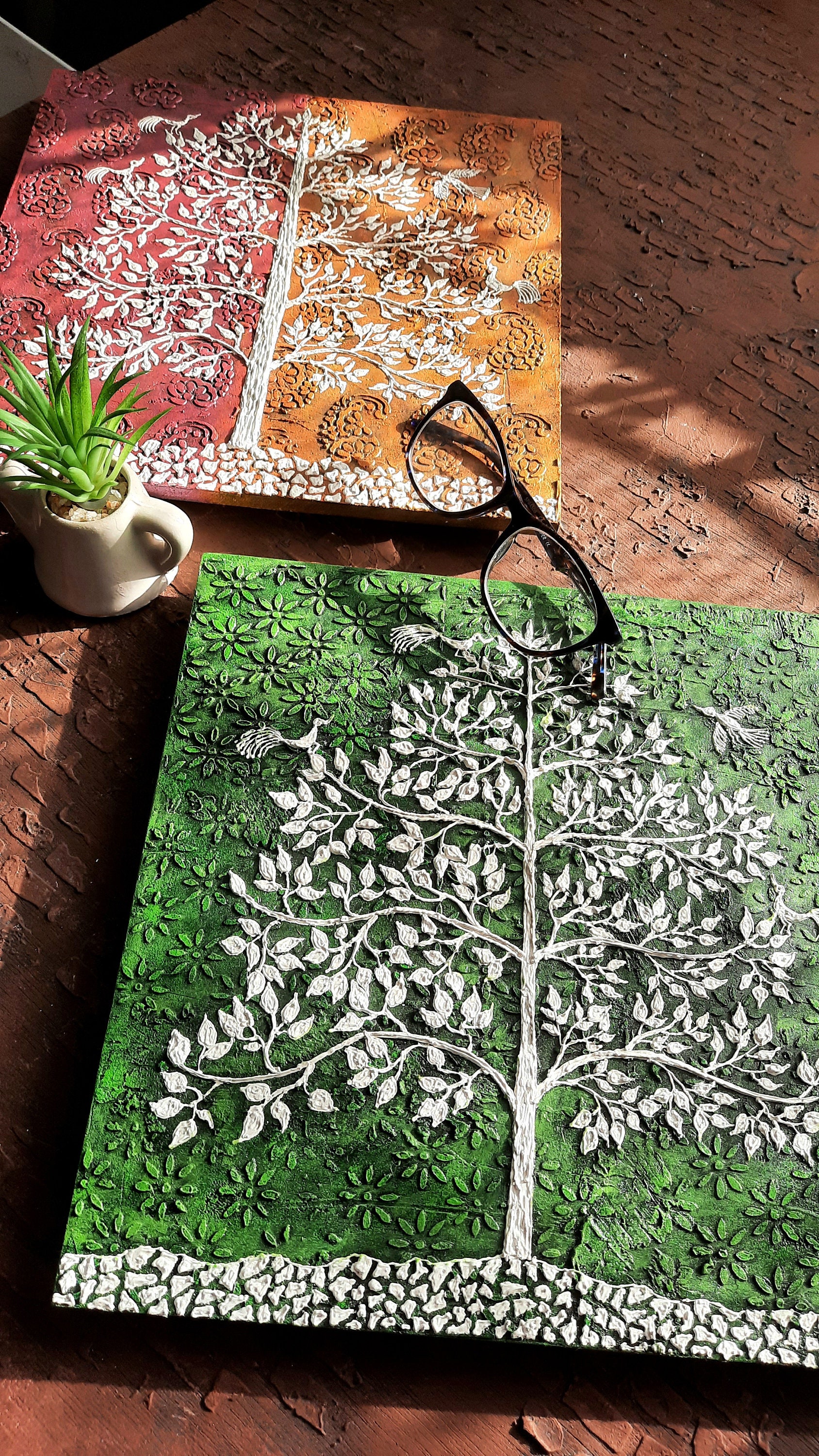Handmade Indian Folk Art Warli Painting: Tree of Life Textured Nature ...