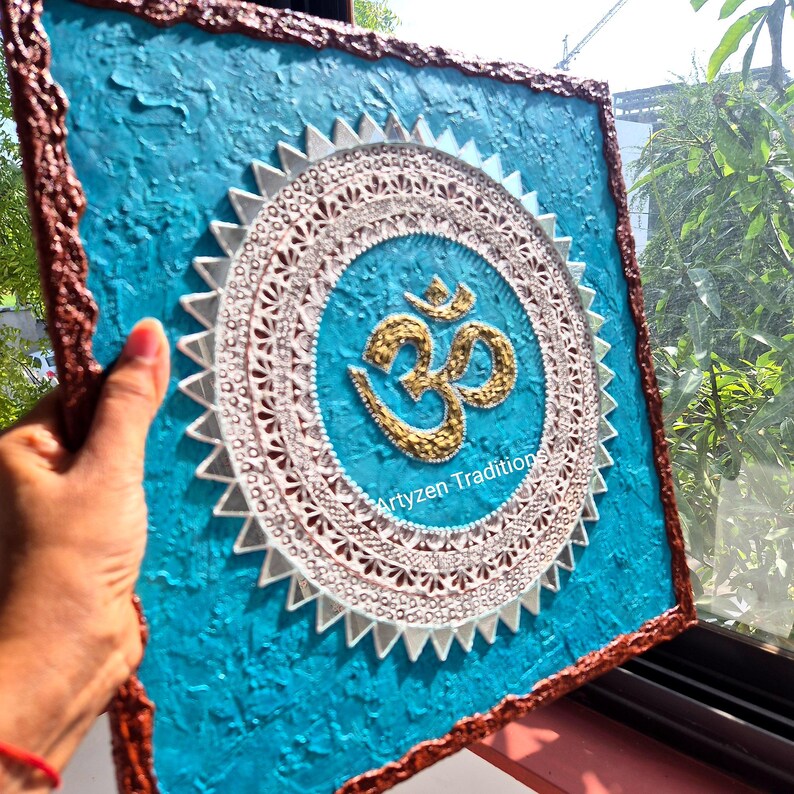 Handmade Om Mandala Wall Art | Textured Spiritual Decor | Sacred Symbol MDF Painting | Mirror ...