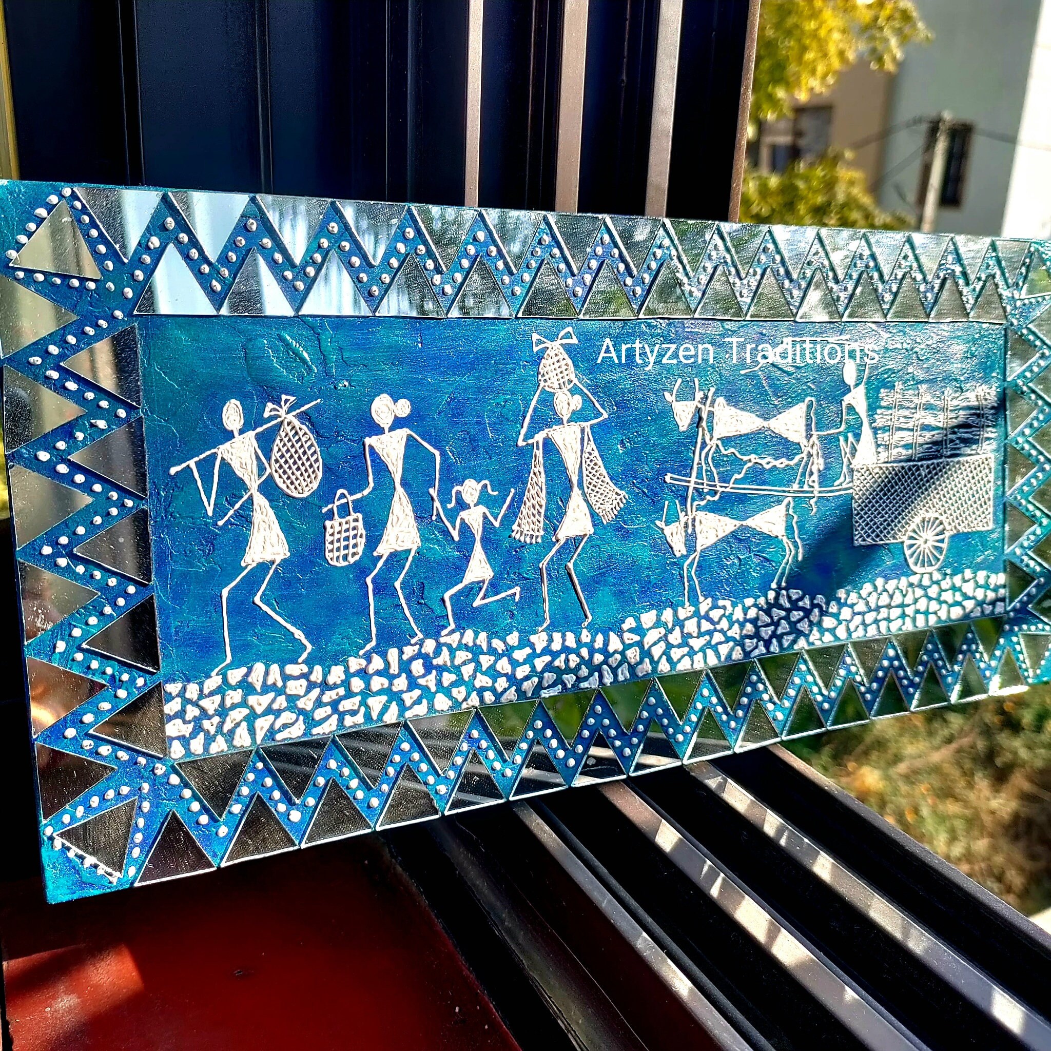 India Folk Warli Tribal Art With Lippan Mirror Work Textured 3d Warli ...