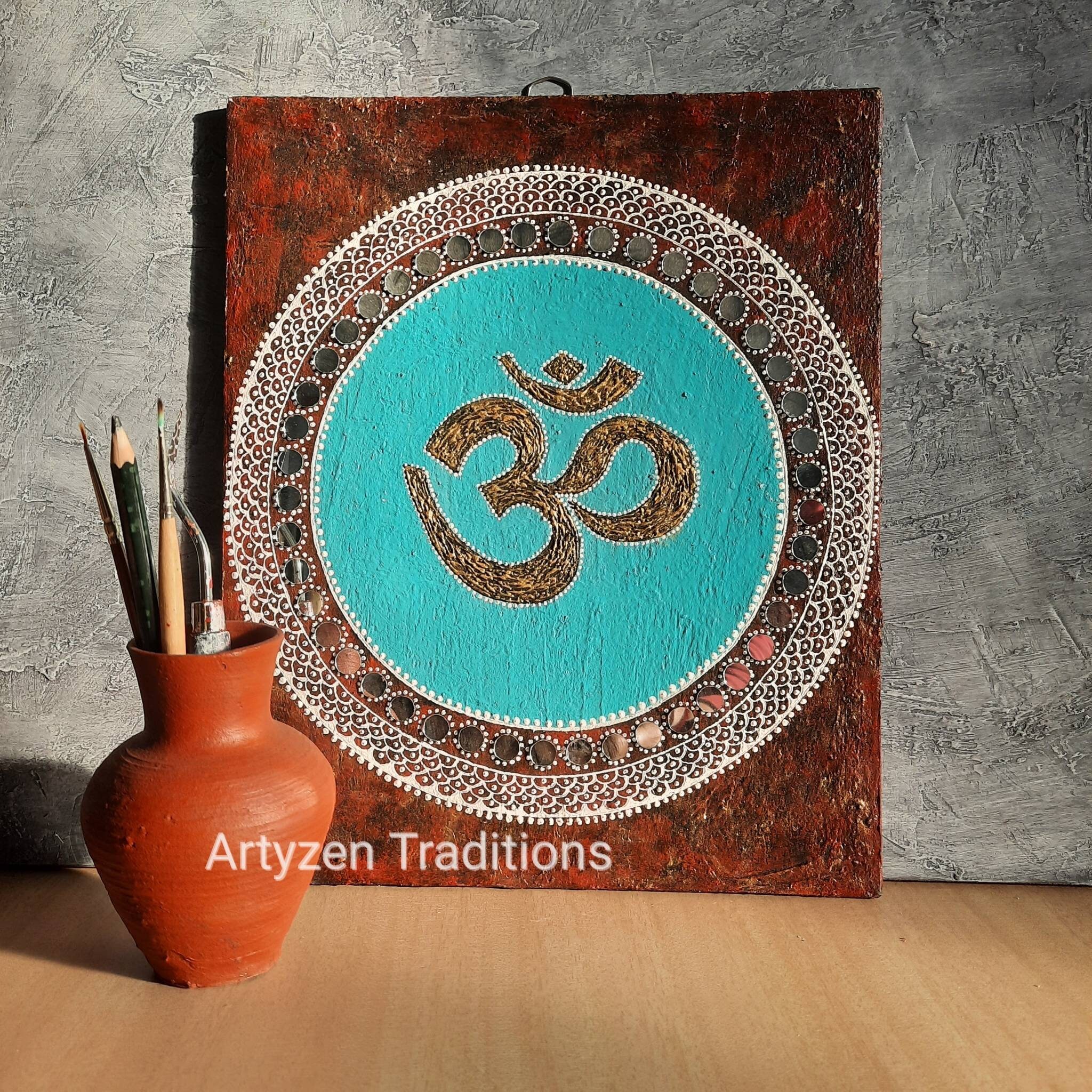 Sacred Om Aum Symbol With Mandala Art Work Canvas Painting, Boho Wall ...