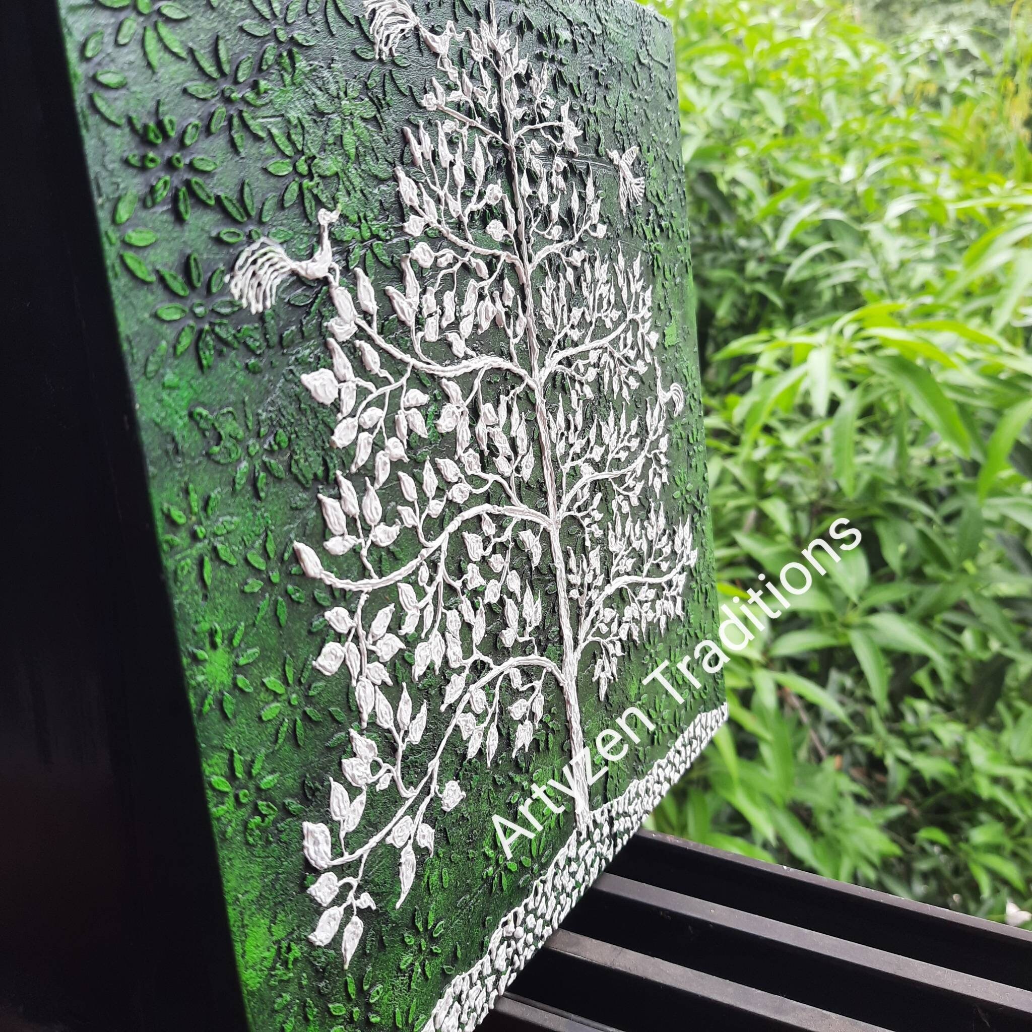 Handmade Indian Folk Art Warli Painting: Tree of Life Textured Nature ...