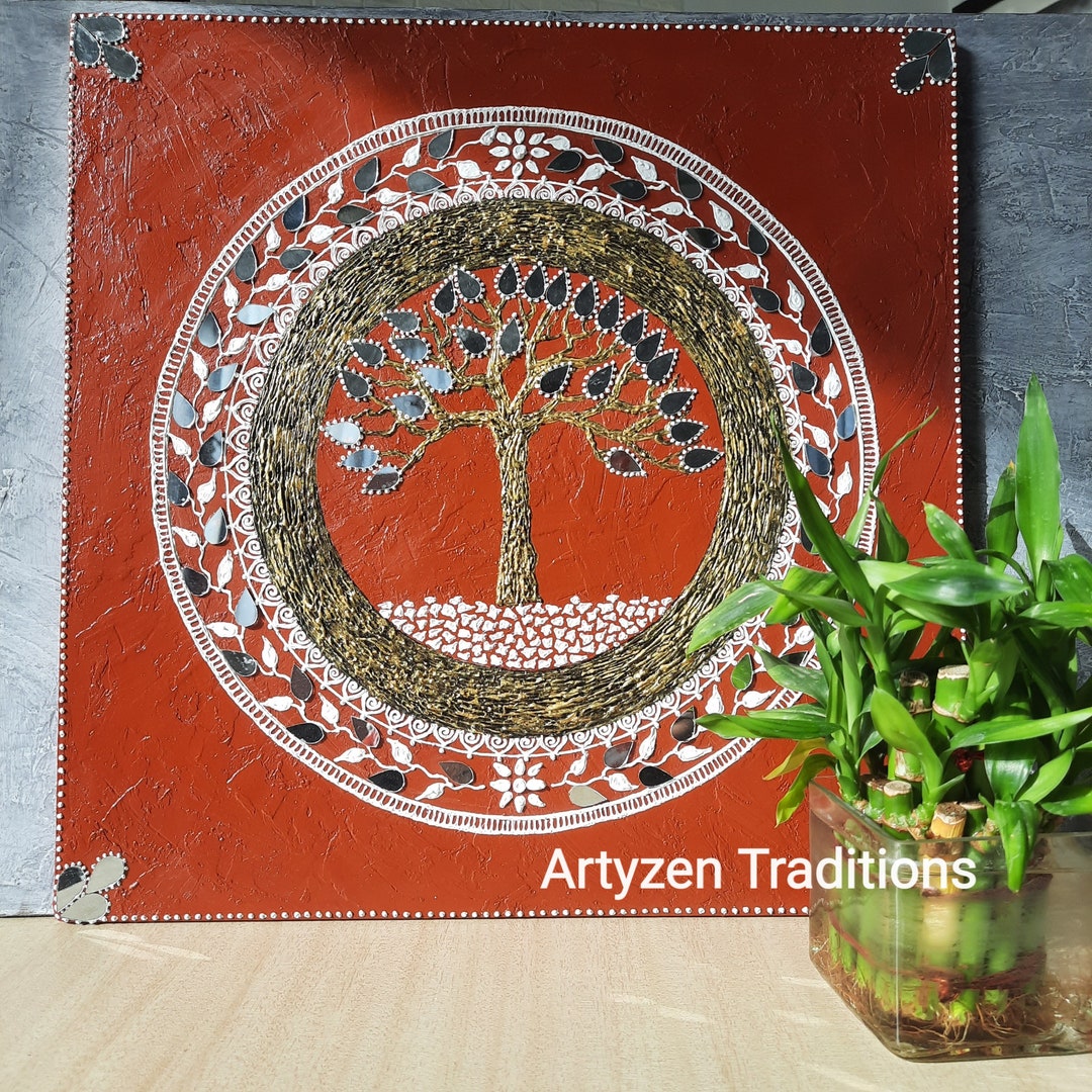 Lippan Art Mud Mirror Art India Folk Tree of Life Art - Etsy