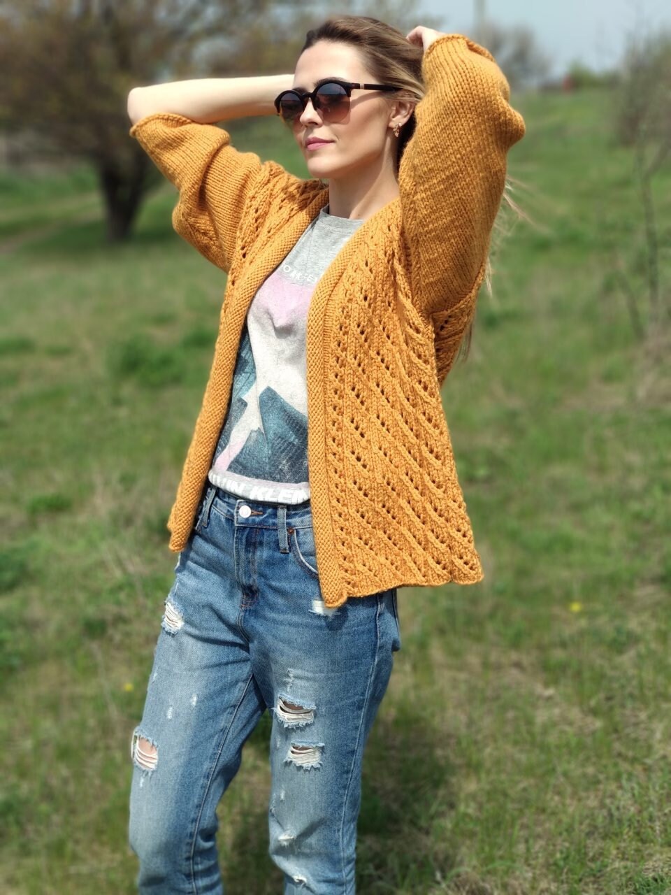 Open front short cardigan Cozy hand knitted jacket Mustard | Etsy
