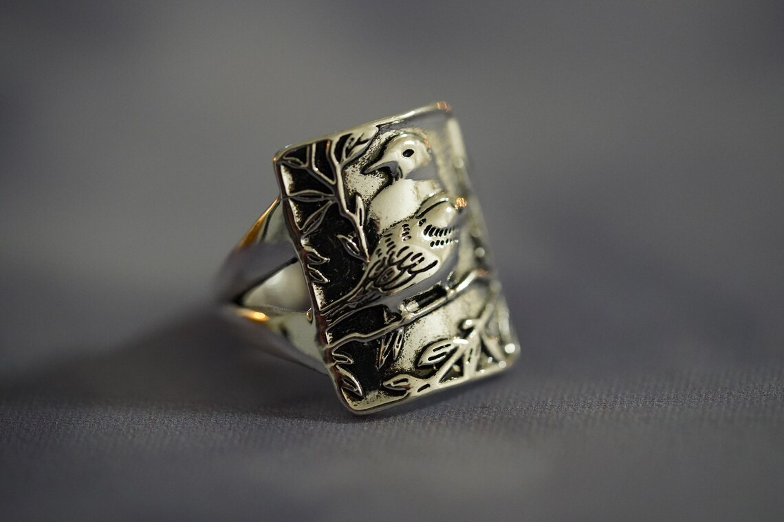 Sterling Silver Ring Birds on a Tree Branch | Etsy
