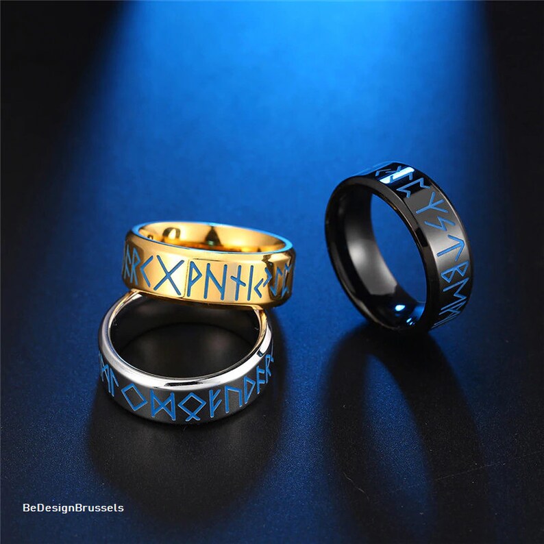 Viking Rune Ring Glow in the Dark Gold Silver Black - Etsy