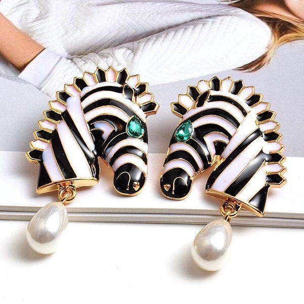 Zebra Stud Earrings - Etsy