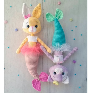 Crochet Pattern 2 in 1: Mermaid Cat and Mermaid Bunny Plush Mercat ...