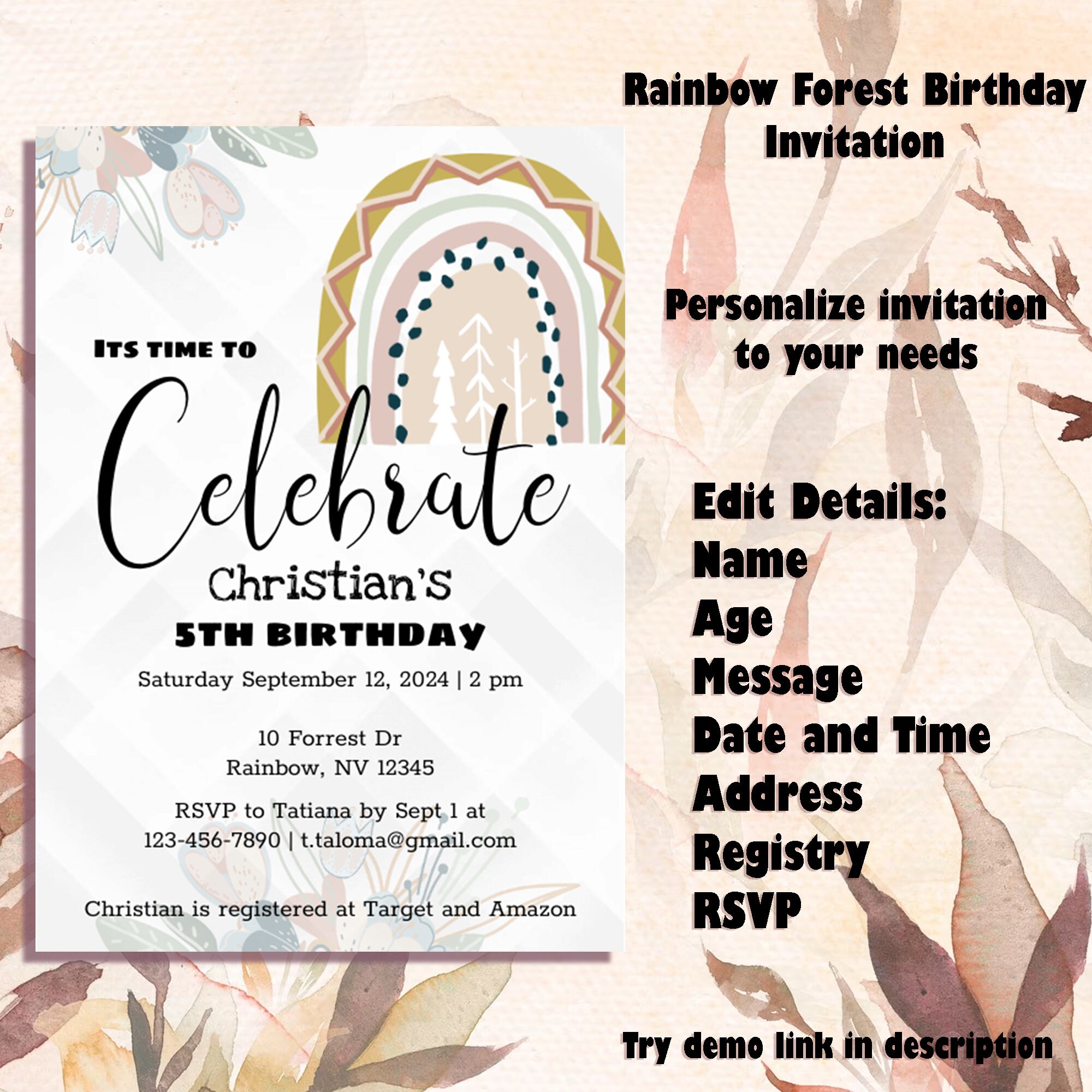 Boho Rainbow Invitation Template, Boho Rainbow, Boho Rainbow Invite ...