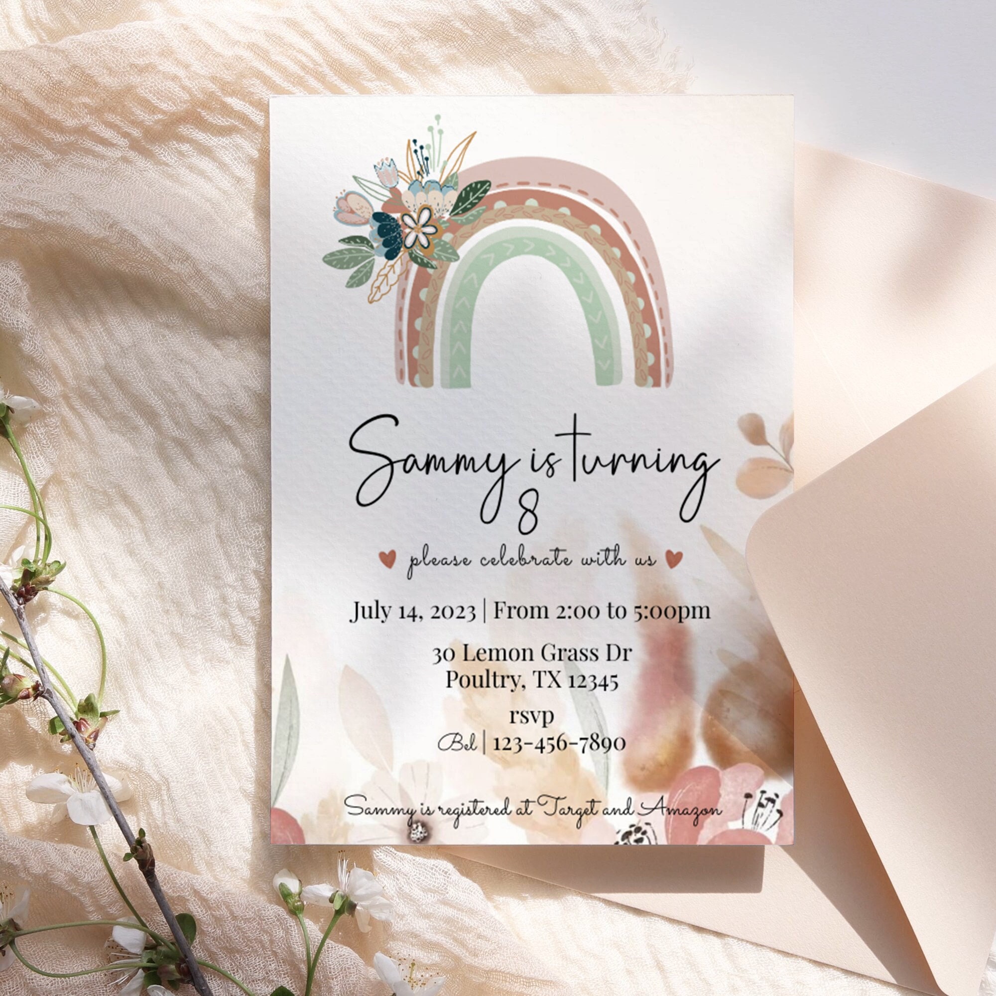 Pretty Pink Rainbow Invitation Template, Colored Rainbow, Boho Rainbow ...