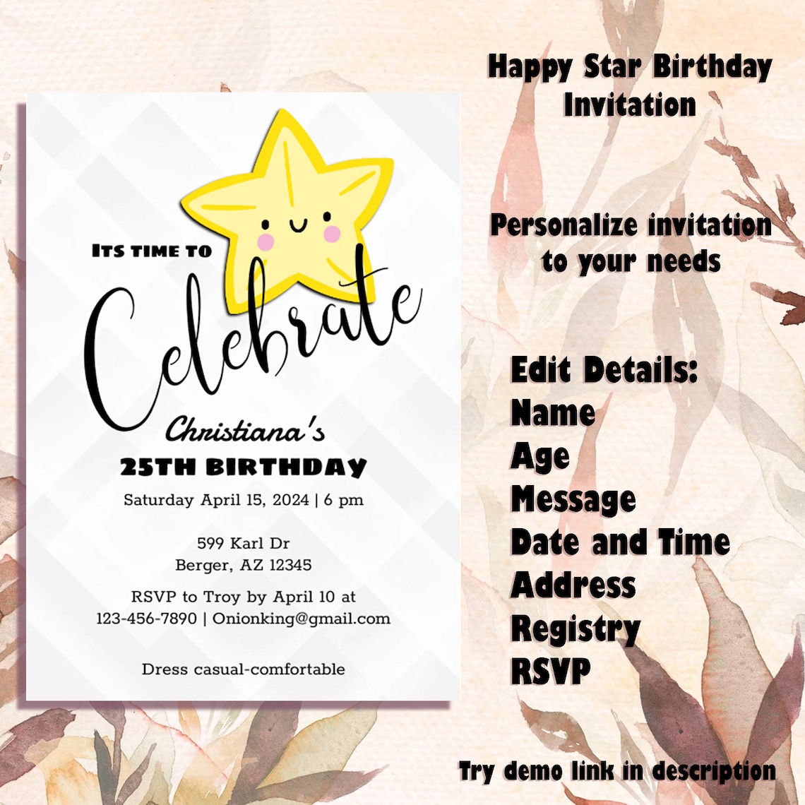 Happy Star Invitation Template, Happy Star, Birthday Happy Star Invite ...