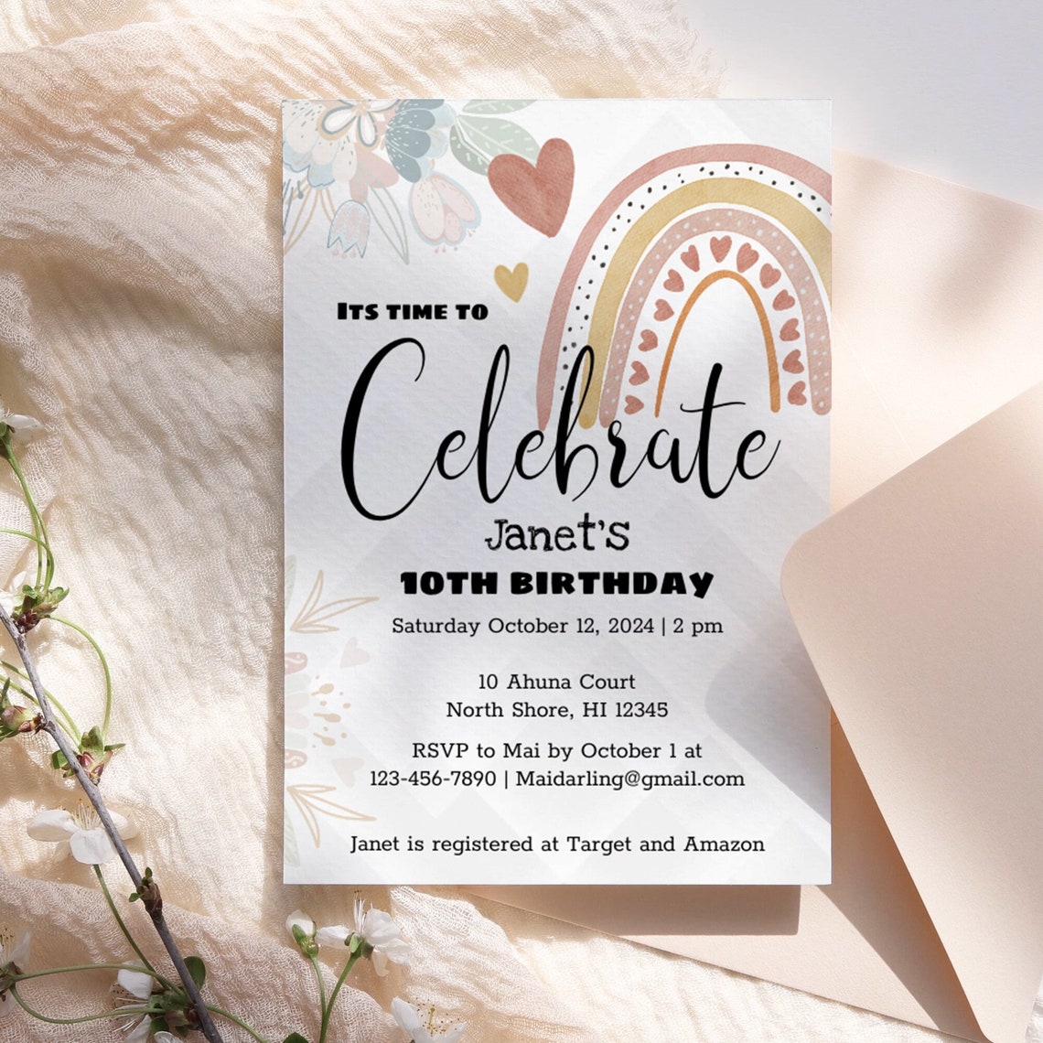 Boho Rainbow Invitation Template, Boho Rainbow, Boho Rainbow Invite ...