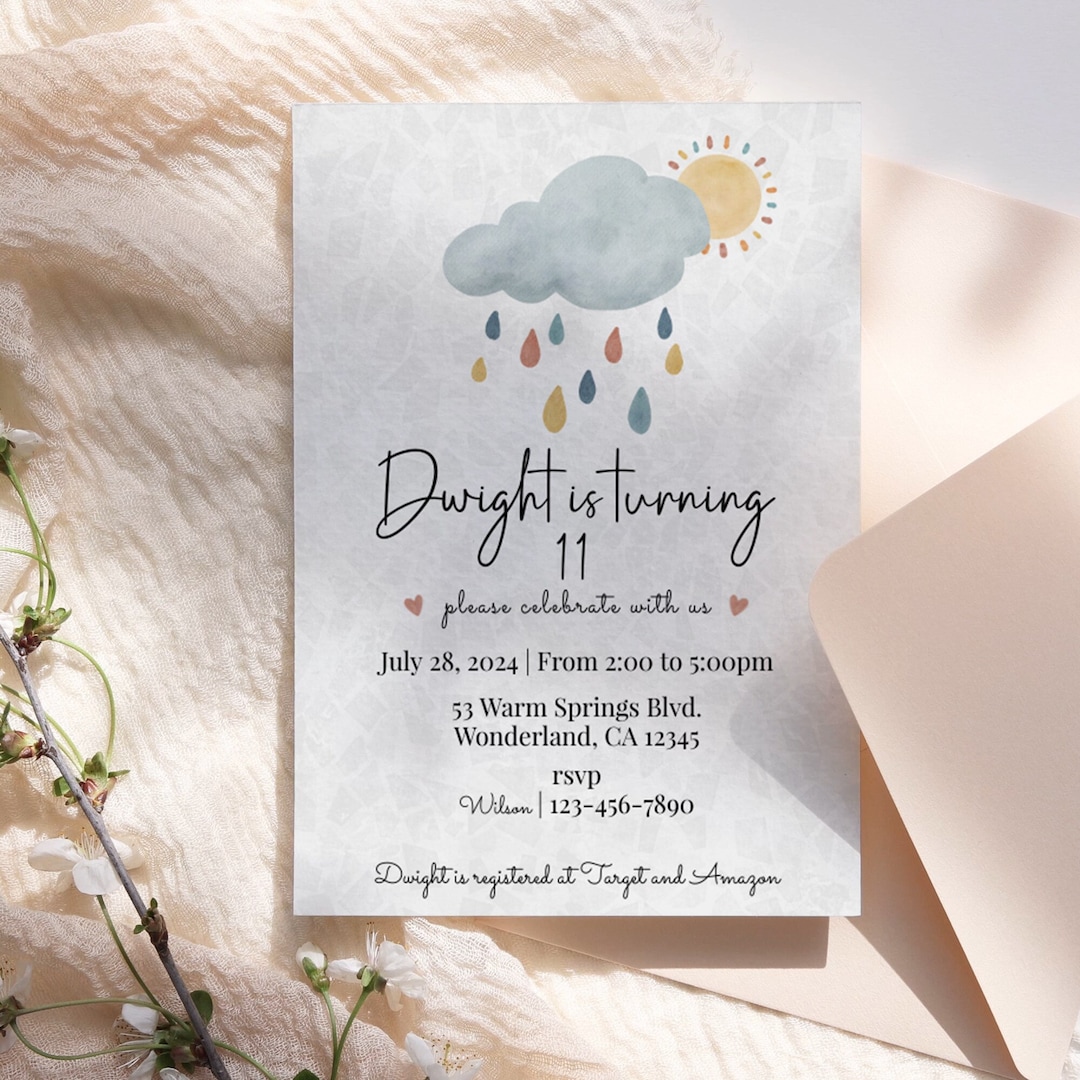 Rainy Day Birthday Invitation Template, Rainy Day, Boho Rainy Day ...