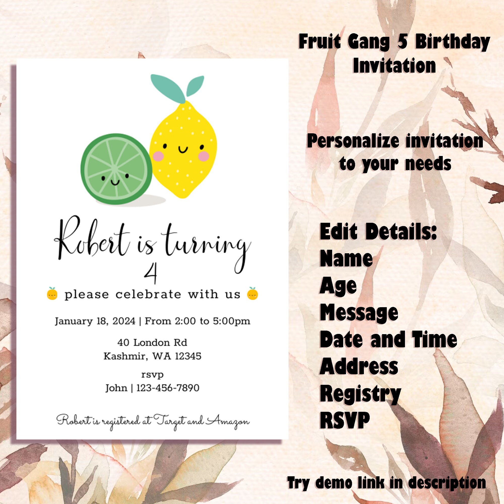Fruit Gang Invitation Template, Fruit Gang, Birthday Fruit Gang Invite ...