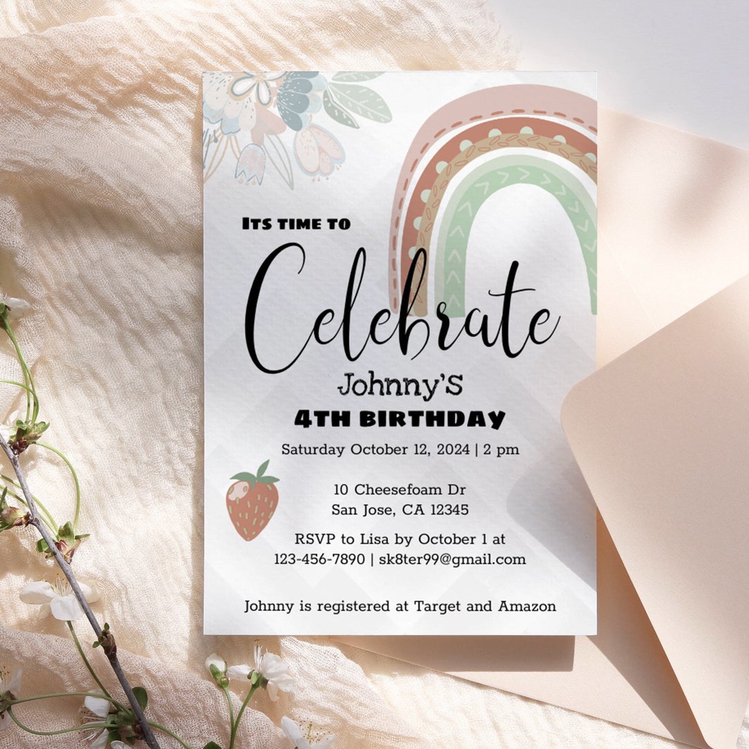 Boho Rainbow Invitation Template, Boho Rainbow, Boho Rainbow Invite ...