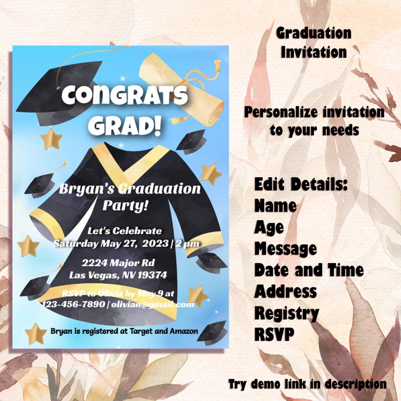 Graduation Invitation Template, Graduation, Graduation Invite ...