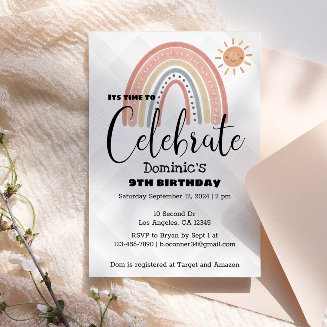 Boho Rainbow Invitation Template, Boho Rainbow, Boho Rainbow Invite ...