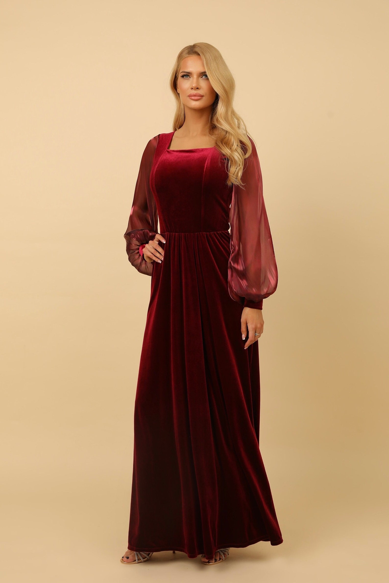 Burgundy Velvet Dress Wedding Guest Bridesmaids Velvet Dress Pre Made ...