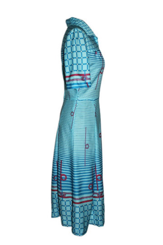 1970's Turquoise with Red and Blue Detail Rope Dress/… - Gem