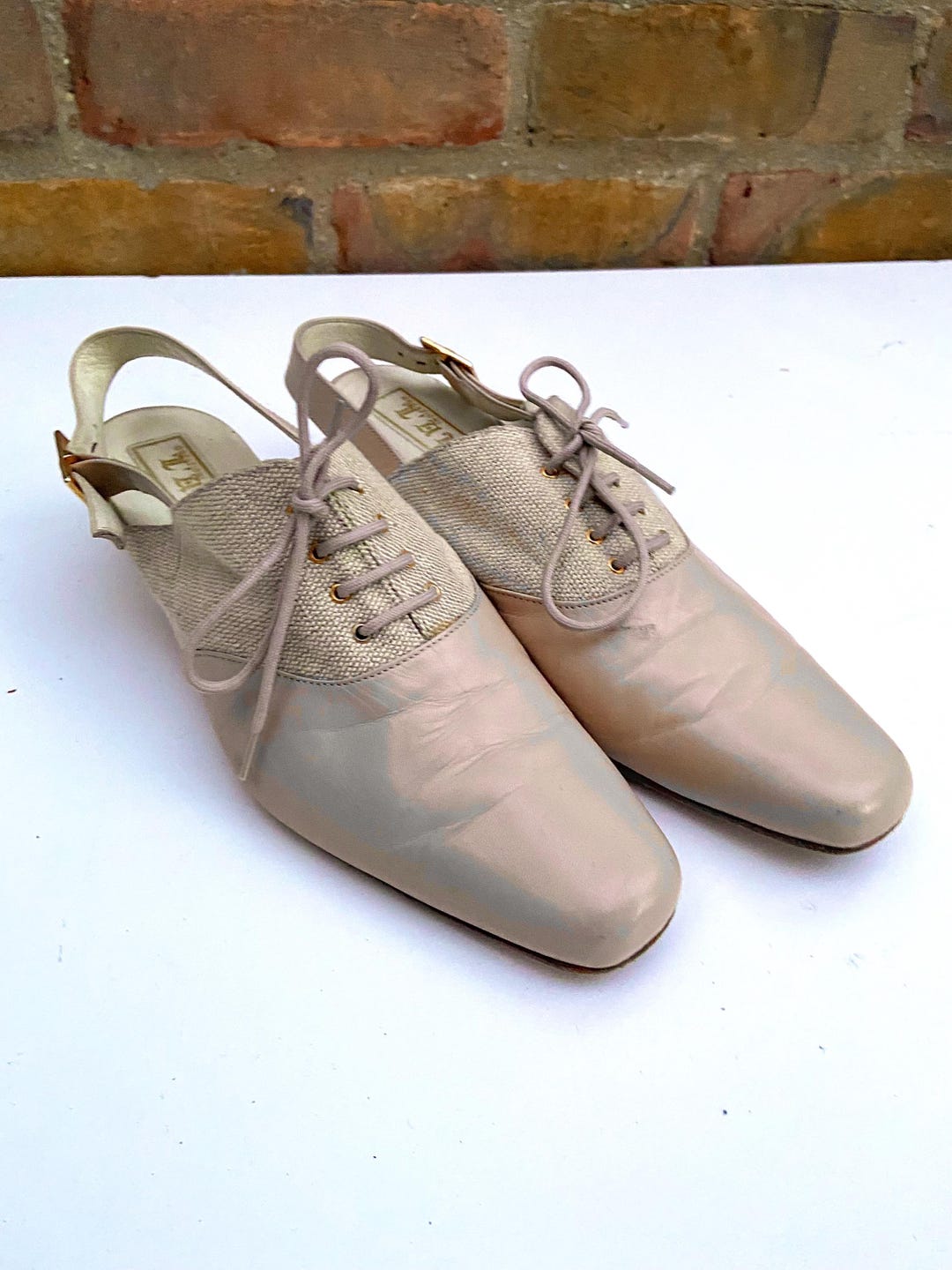 1990’s Cream Canvas and Leather Lace-up Slingback’s/1990’s Cream ...