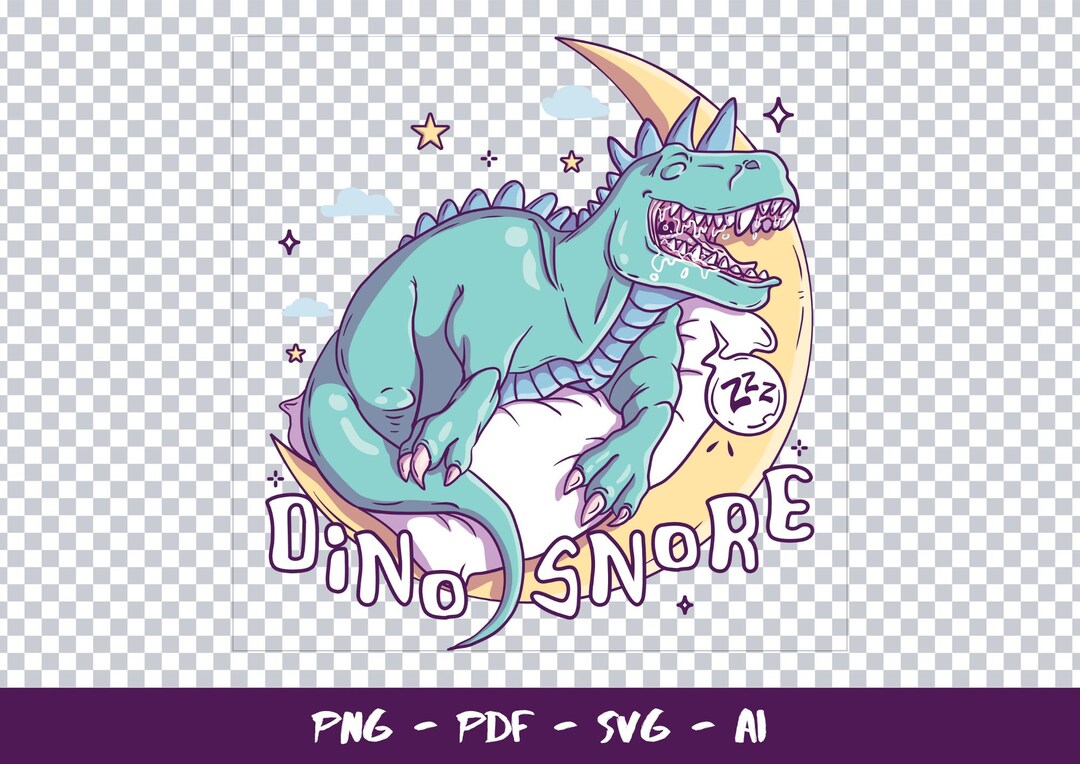 Dinosnore Whimsical Digital Vector Art, Sleeping Dinosaur Illustration ...