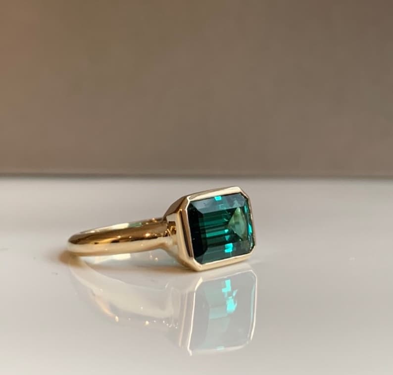 Emerald Cut, Green Tourmaline Gold Ring - Etsy