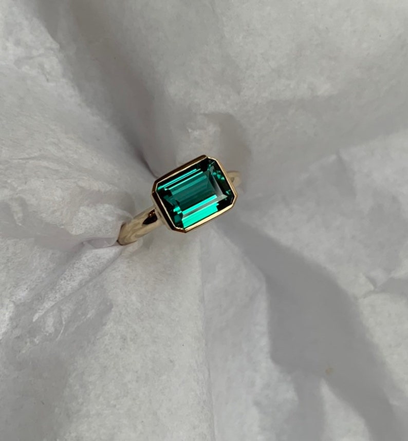 Emerald Cut, Green Tourmaline Gold Ring - Etsy