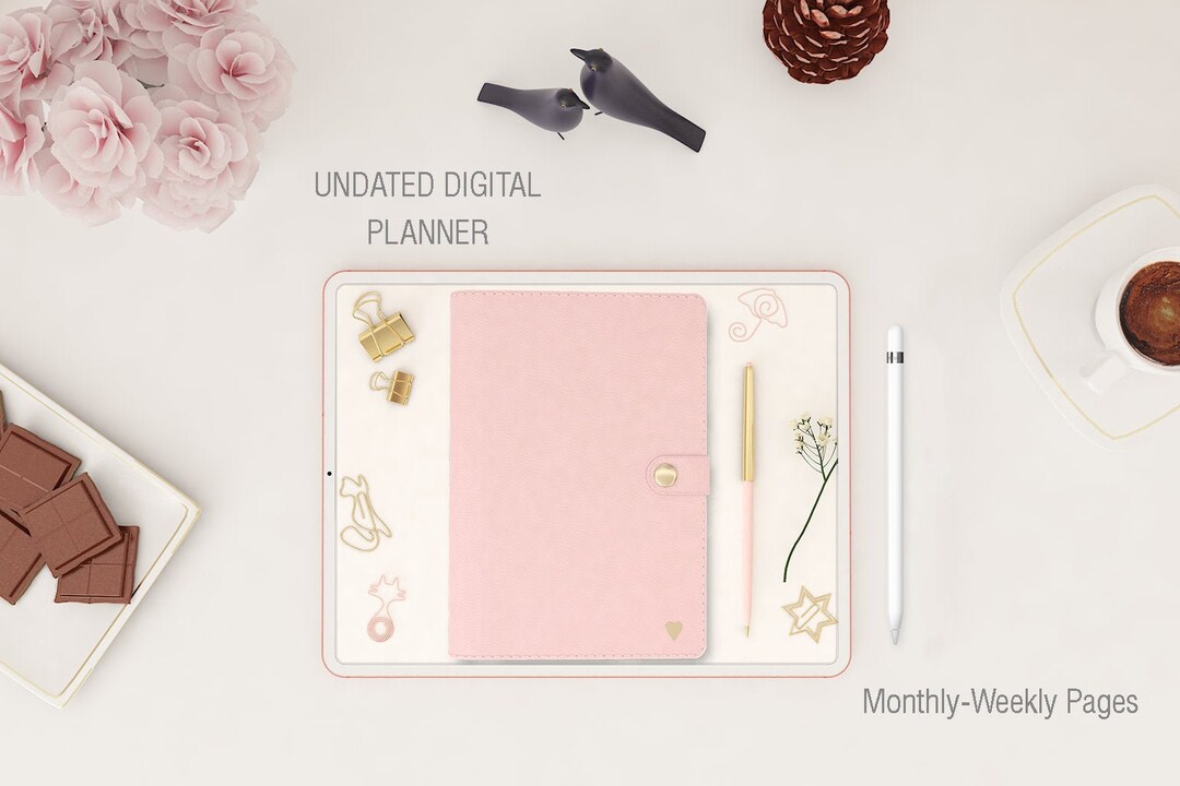 Interactive Undated Digital Planner, Pink Gold Planner, Digital Journal ...