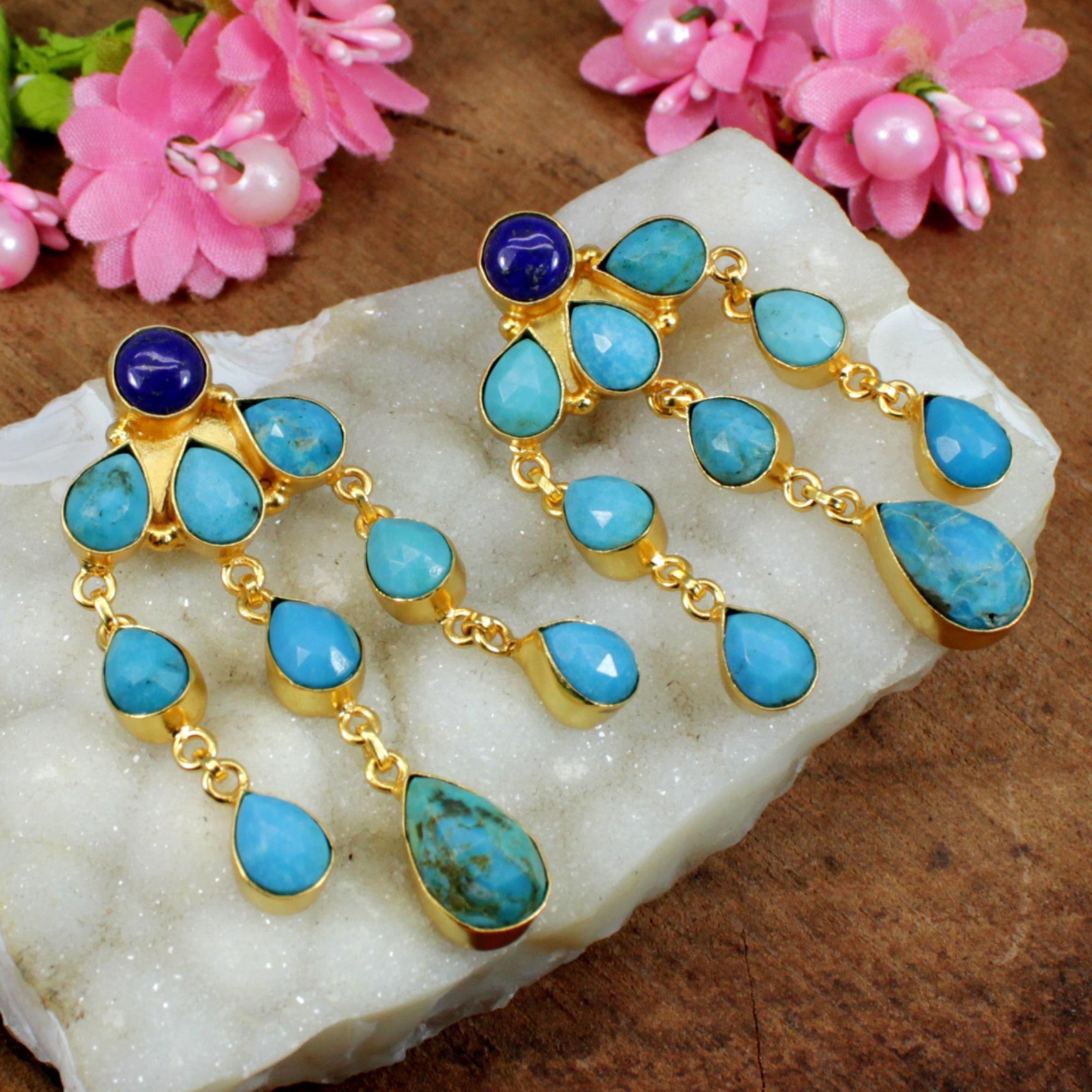 Pear Turquoise Earrings Lapis Lazuli Earrings Multi | Etsy