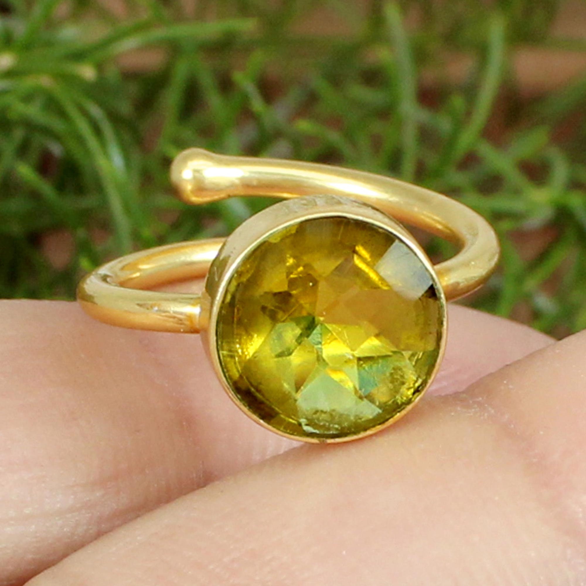 Round Lemon Gemstone Gold Plated Adjustable Ring-Lemon | Etsy
