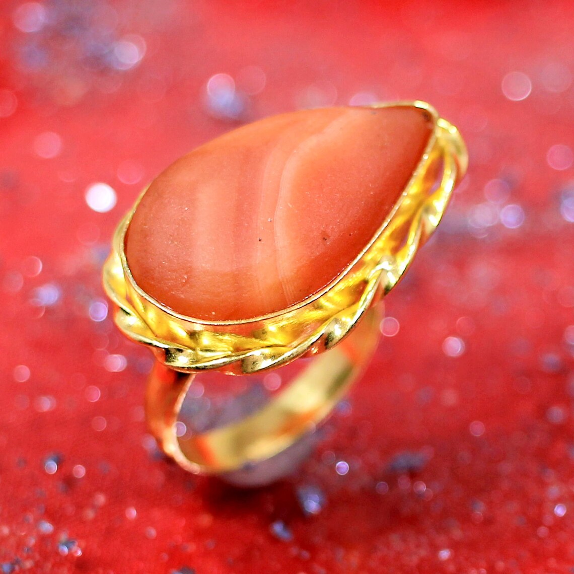Pear Sardonyx Gemstone Ring Handmade Brass Ring Gold Ring - Etsy