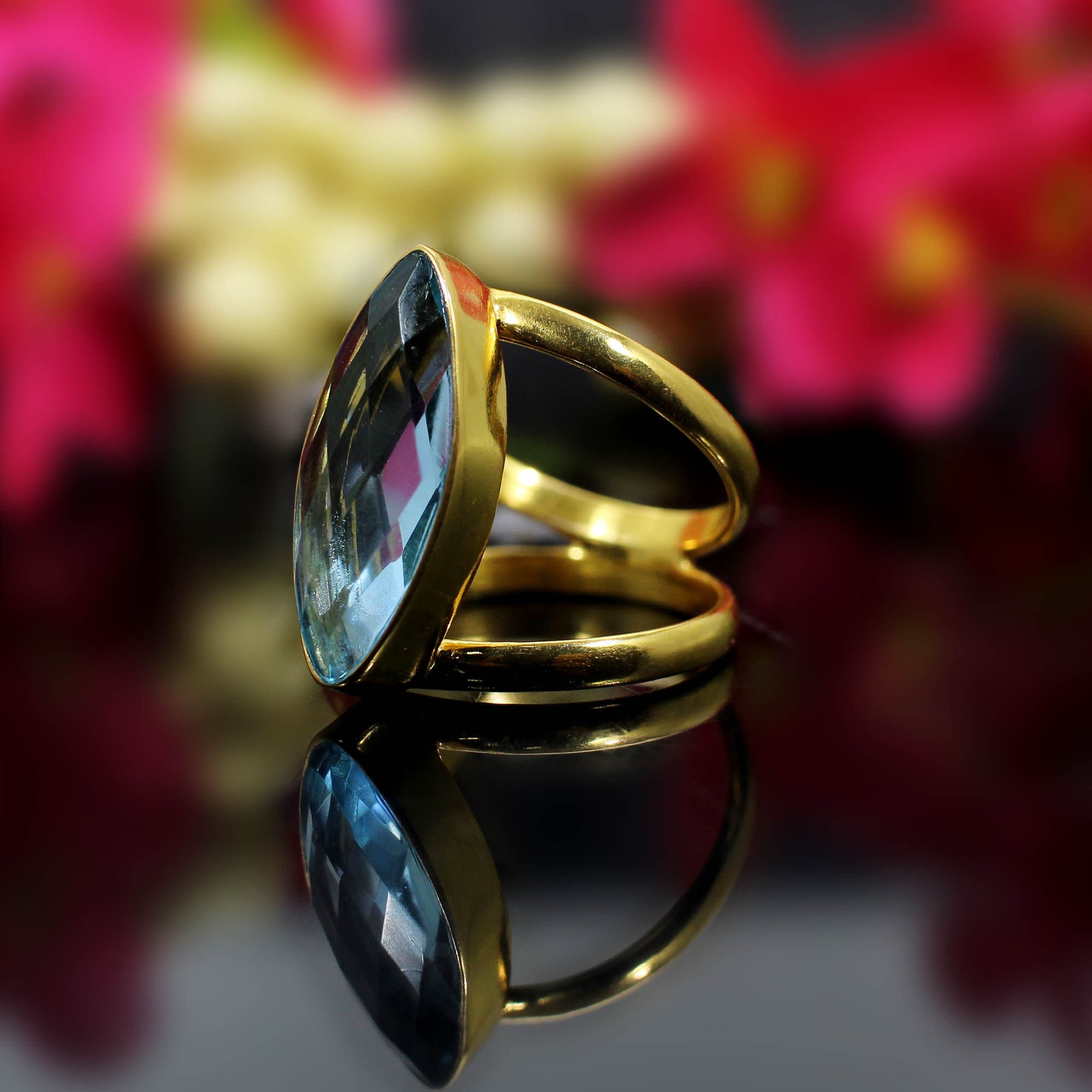 Sky Blue Topaz Hydro Ring Marquise Gemstone Gold Plated - Etsy