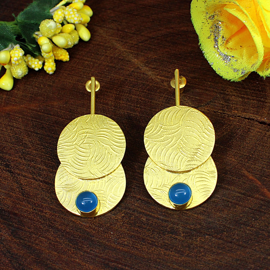 Blue Quartz Gemstone Earrings Handmade Earrings Gold Plated - Etsy