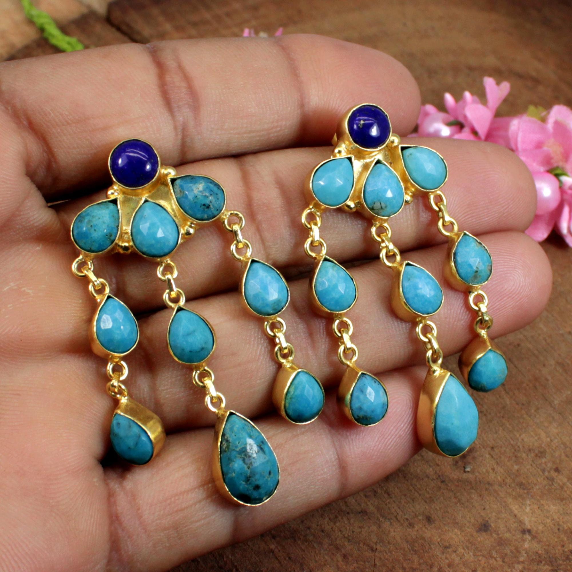 Pear Turquoise Earrings Lapis Lazuli Earrings Multi | Etsy