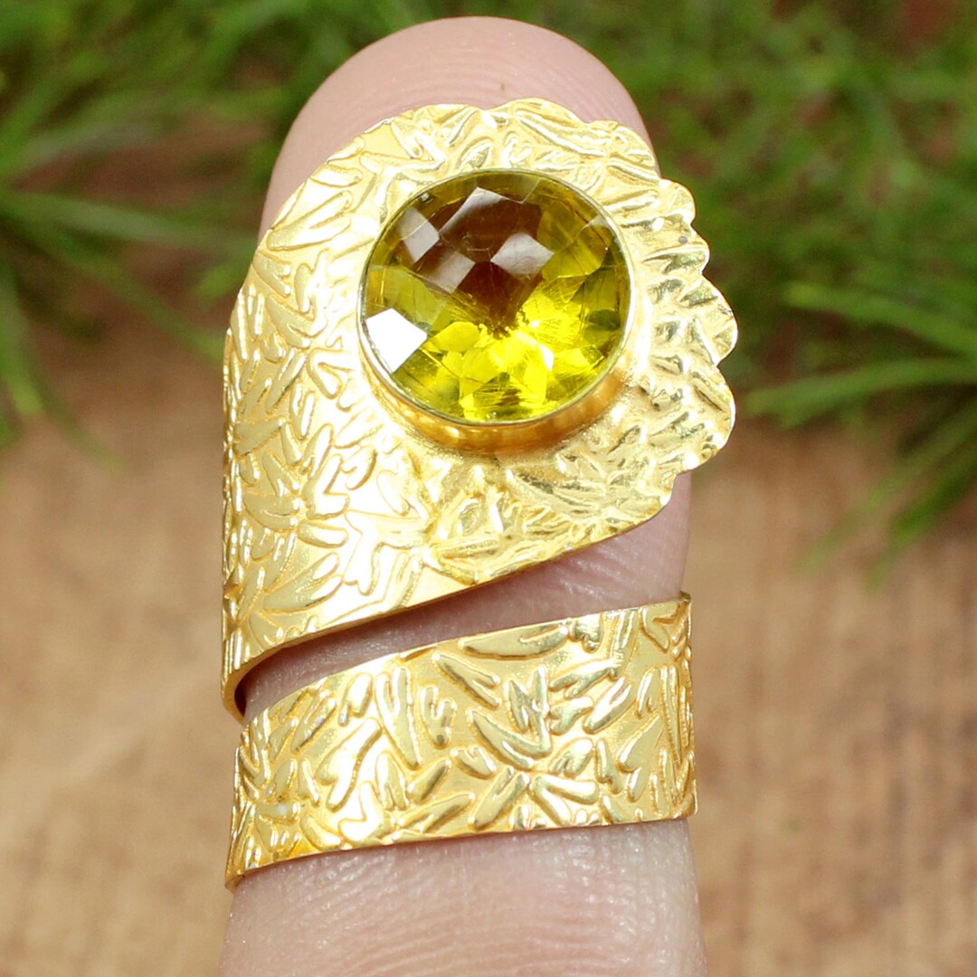 Lemon Hydro Finger Wrapped Gemstone Ring Gold Plated Brass Ring ...