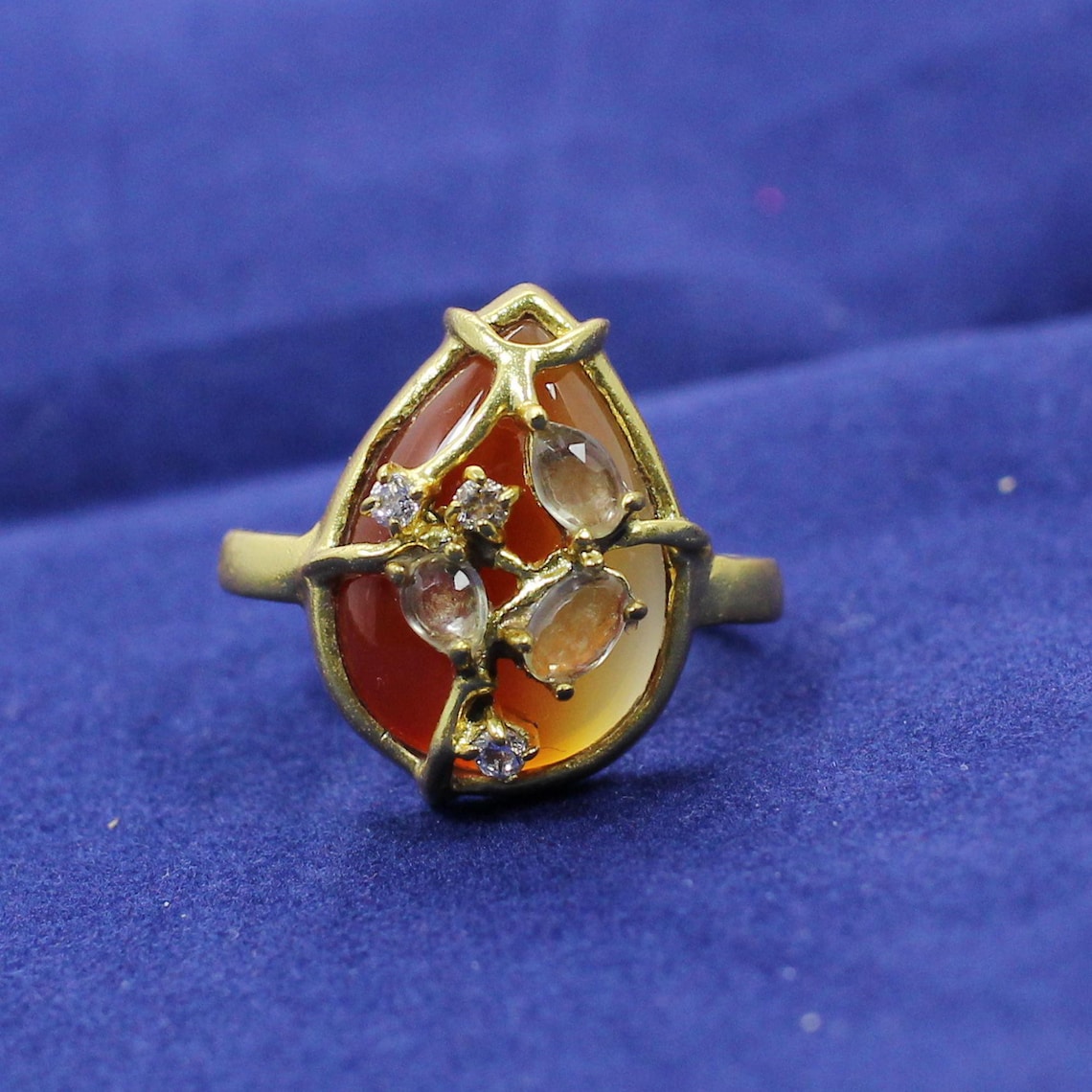 Red Sardonyx Gold Ring Pear Stone Ring Wire Wrapped Handmade | Etsy