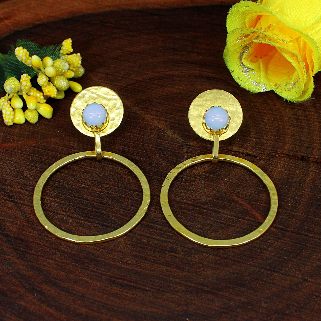 Opalith Ohrringe- Vergoldetes Messing- Edelstein Ohrringe- Schlichte ...