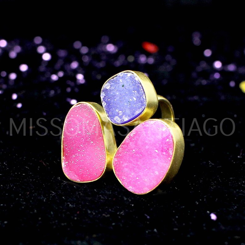 Statement Ring Pink Druzy & Purple Druzy Gemstone Ring - Etsy