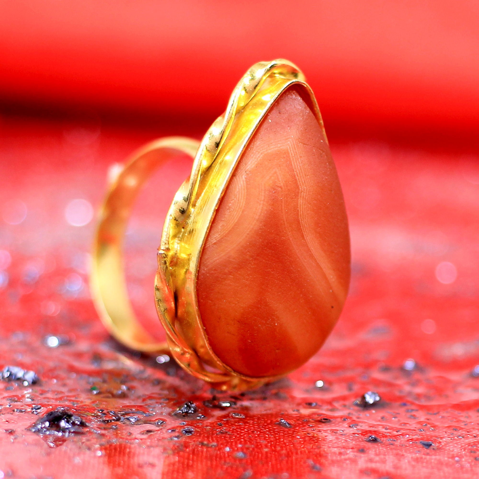 Pear Sardonyx Gemstone Ring Handmade Brass Ring Gold Ring - Etsy