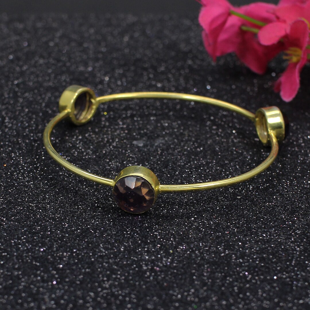 Lila Amethyst runder Edelstein Armreif ethnischer Armreif Gold Messing Armreif zierlicher ...