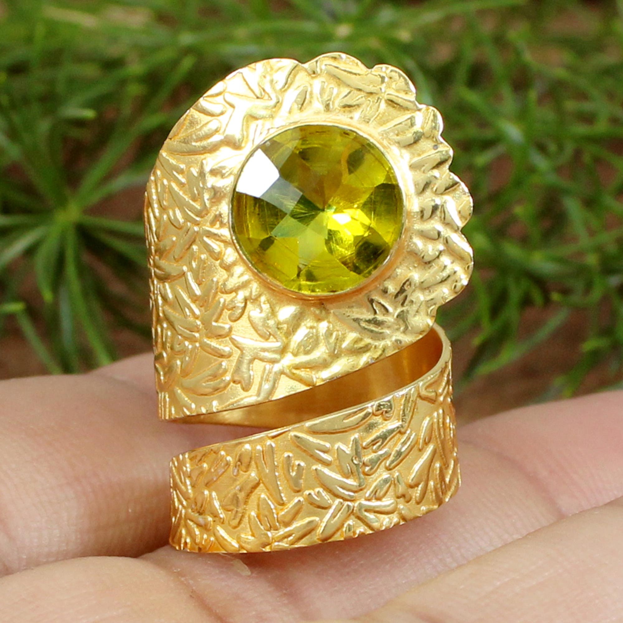 Lemon Hydro Finger Wrapped Gemstone Ring Gold Plated Brass - Etsy