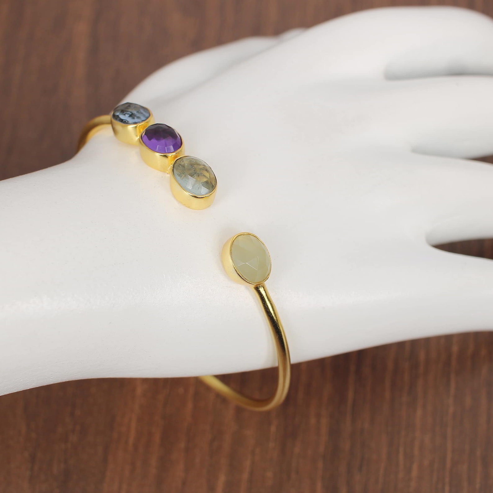 Multi Gemstone Bangle Gold Plating in Brass Handmade - Etsy