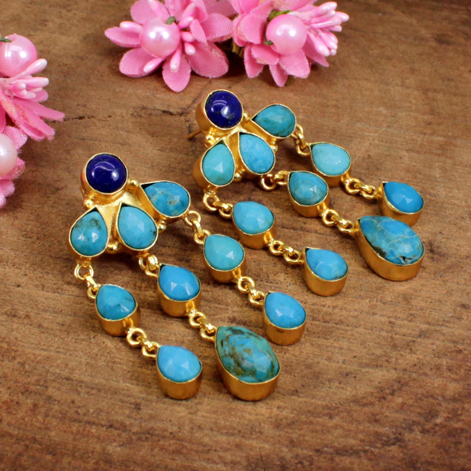 Pear Turquoise Earrings Lapis Lazuli Earrings Multi | Etsy