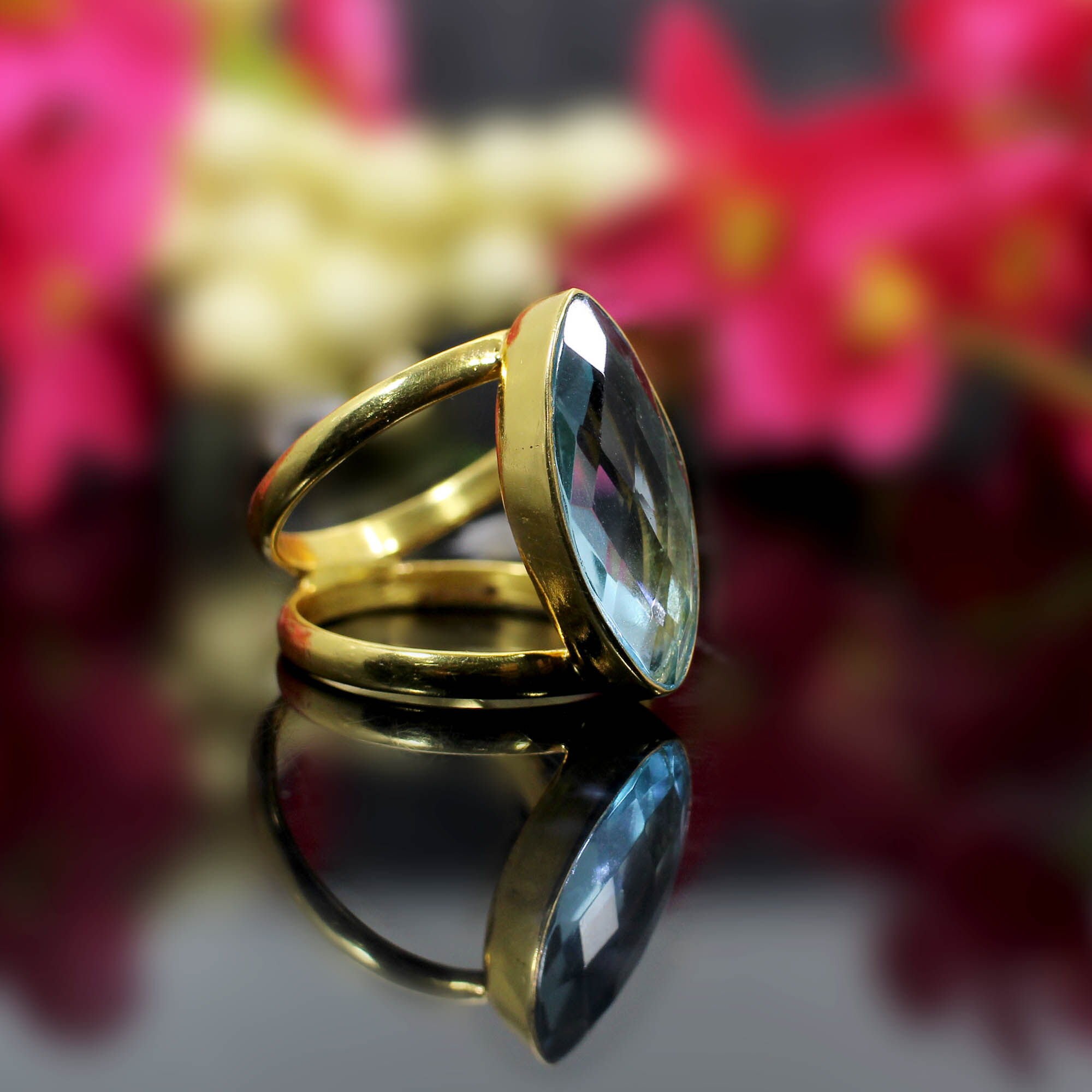 Sky Blue Topaz Hydro Ring Marquise Gemstone Gold Plated - Etsy