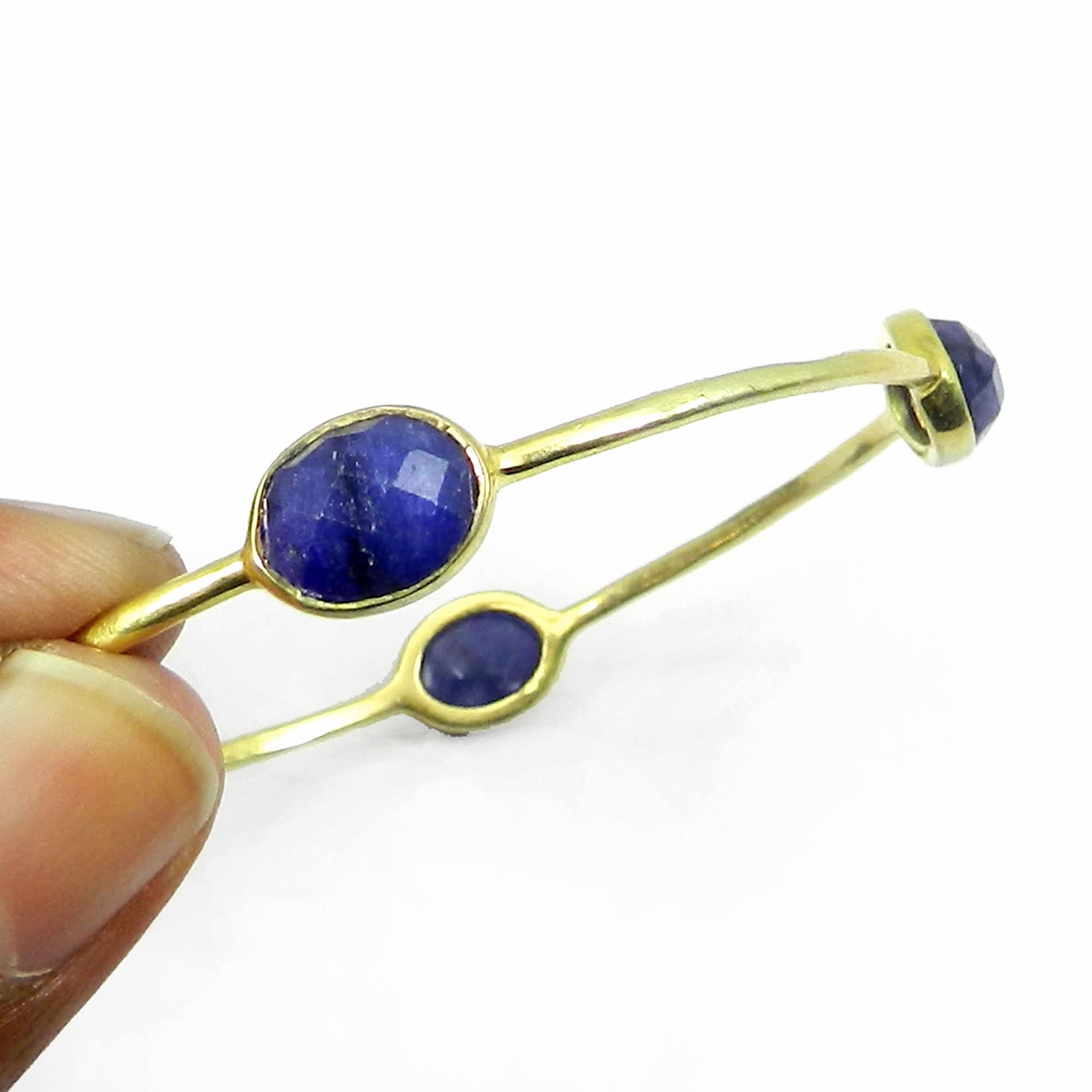 Handmade Lapis Lazuli Gold Plated Gemstone Bangle Bracelet | Etsy