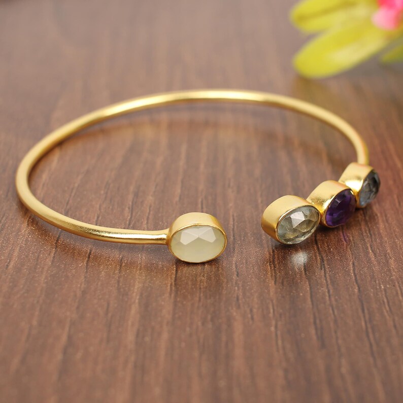Multi Gemstone Bangle Gold Plating in Brass Handmade - Etsy