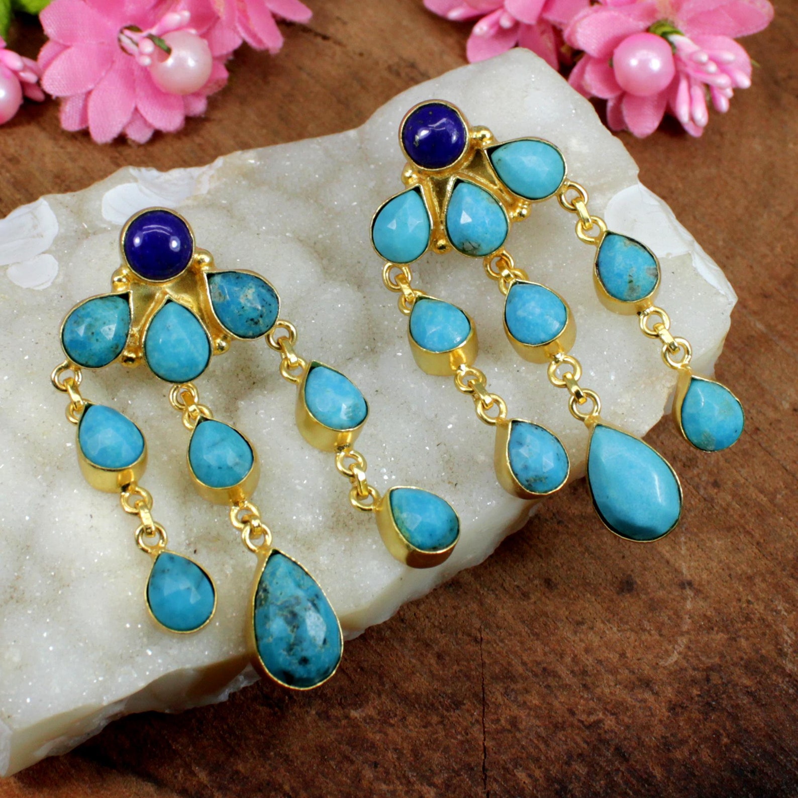 Pear Turquoise Earrings Lapis Lazuli Earrings Multi | Etsy