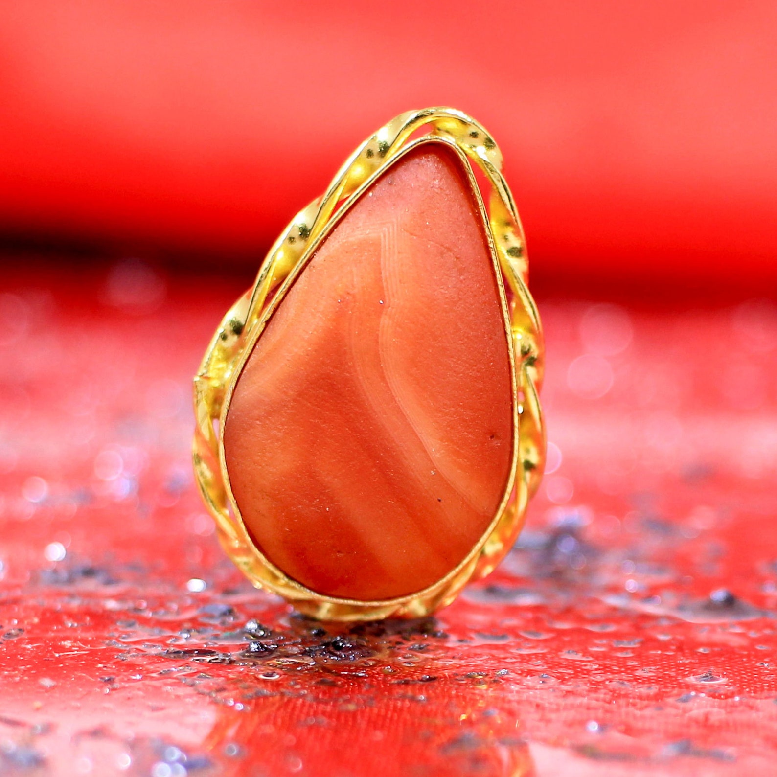 Pear Sardonyx Gemstone Ring Handmade Brass Ring Gold Ring - Etsy